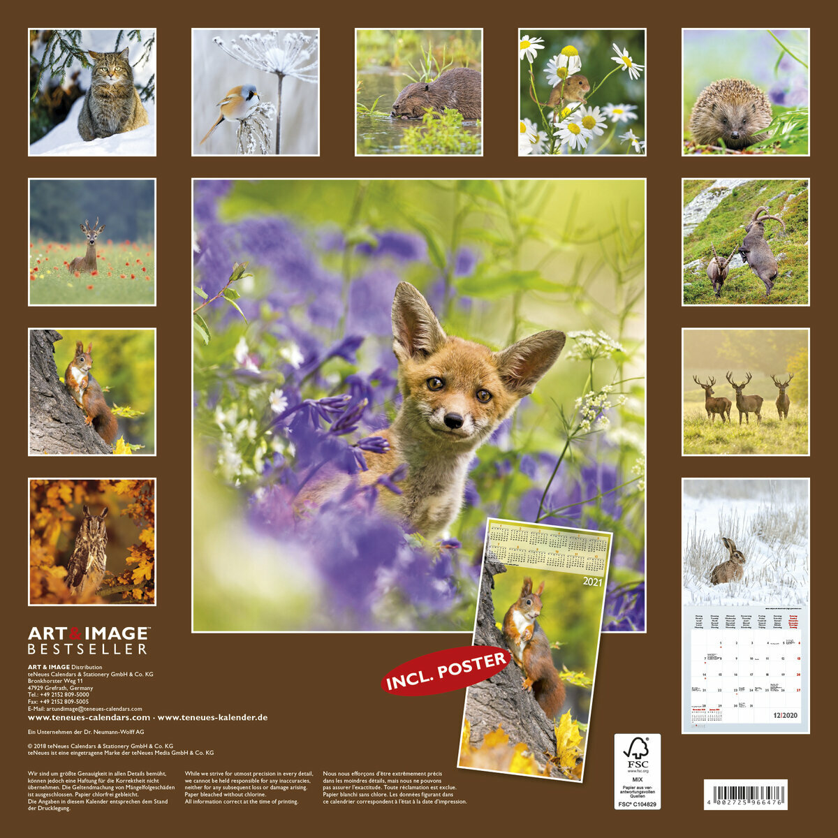 Calendrier 2020 Animaux de la forêt avec poster offert